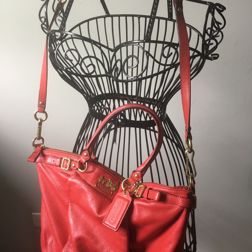 Coach Madison Leather Lindsey Satchel Purse - Gem